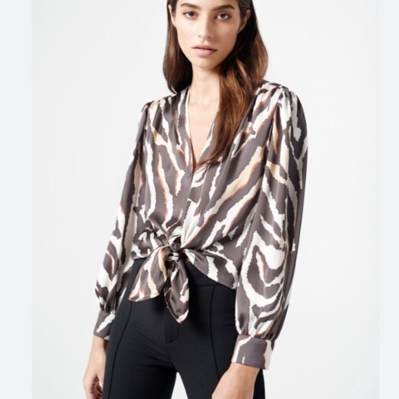 Smythe | Tops | Smythe Zebra Print Tie Front Satin Blouse | Poshmark